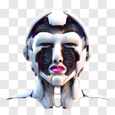 Descarga Cara de mujer robot hecha de cables y piezas robóticas PNGs En