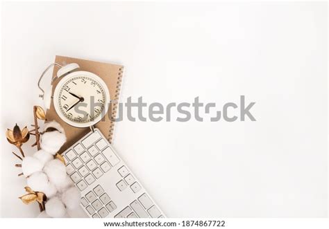 Office Background Clock Keyboard Cotton Branch Stock Photo 1874867722 Shutterstock