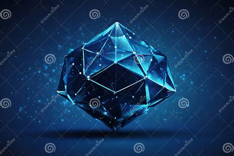 Glowing Low Polygonal Tetrahedral Abstract Molecule On A Dark Blue