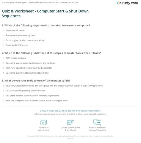 Quiz Worksheet Computer Start Shut Down Sequences Study