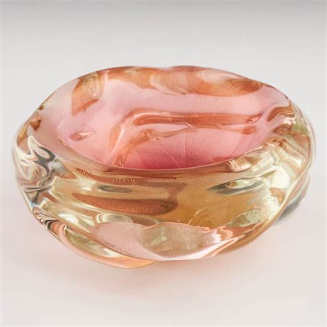 Archimede Seguso Peach And Aventurine Cased Dish C1955