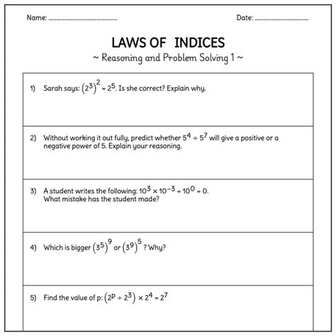 Laws Of Indices Three Basic Rules Workbook By Hazel Learning Tpt