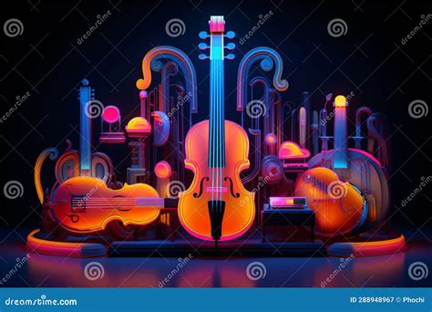 Neon Musical Note Isolated On Dark Background Design Element For Music