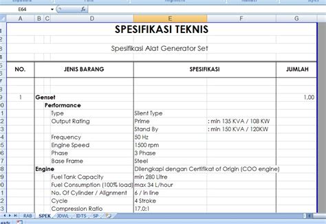 Contoh RAB Pengadaan Generator Set Genset Filekonstruksi