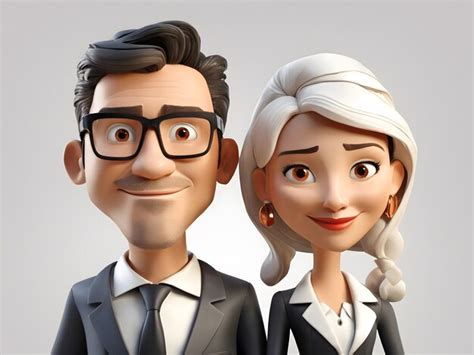 Premium Ai Image 3d Cartoon Business Couple White Background