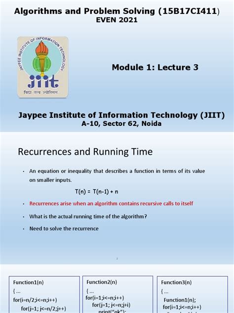 Module1 Lecture3 Pdf Recurrence Relation Time Complexity