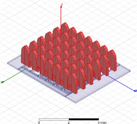 computer rendering of hfss model of the vivaldi subarray made of four