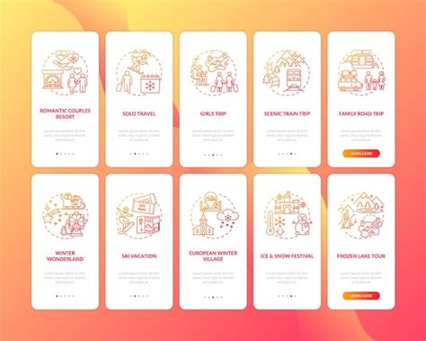 Premium Vector Winter Vacation Ideas Places Onboarding Mobile App Page Screen