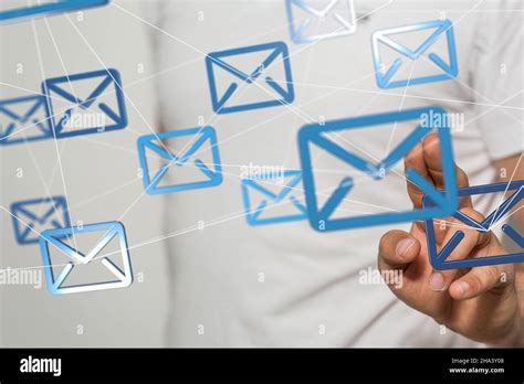 3d Rendering Of A Man Pointing At Floating Message Icons Concept Of
