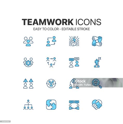 Teamwork Icon Set Easy To Color Outline Business Teamwork Symbol Thin Line Teamwork Clipart