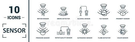 Sensor Icon Set Include Creative Elements Water Quality Sensor Smoke Detector Gas Rain