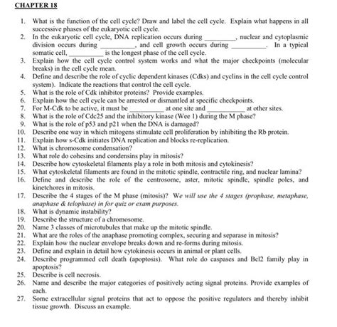 Solved CHAPTER 18 1 What Is The Function Of The Cell Cycle Chegg Com