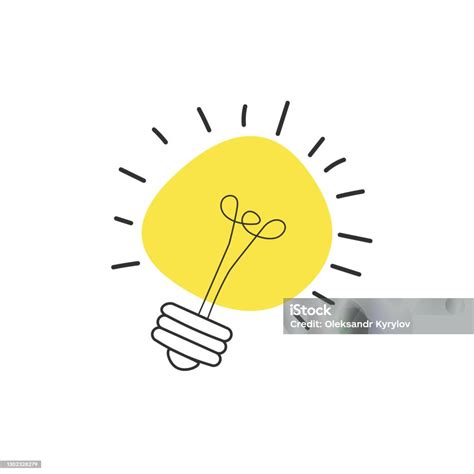 아이디어의 개념과 손으로 그린 벡터 전구 아이콘 브레인 스토밍과 팀워크 좋은 아이디어 유레카 아이콘 개념 낙서 손으로 그린 기호 흰색 배경에 격리된 스톡 벡터 그림입니다