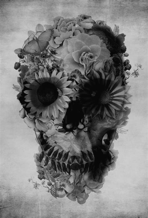 Skull 2 Bw Art Print By Ali Gulec Society6 Flower Skull Framed