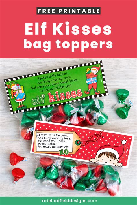 Cute Elf Kisses Treat Bag Topper Printable