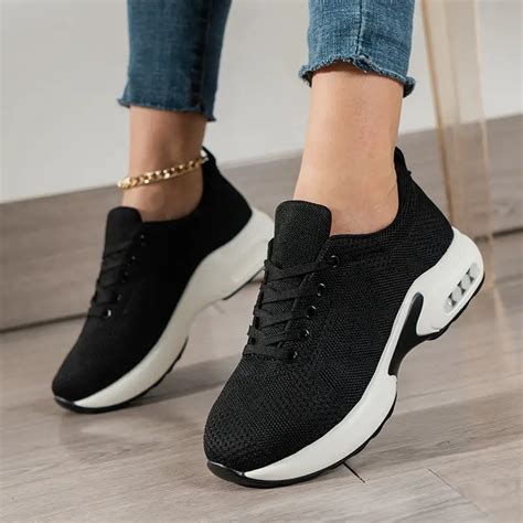Womens Knitted Sport Shoes Breathable Lightweight Lace Temu