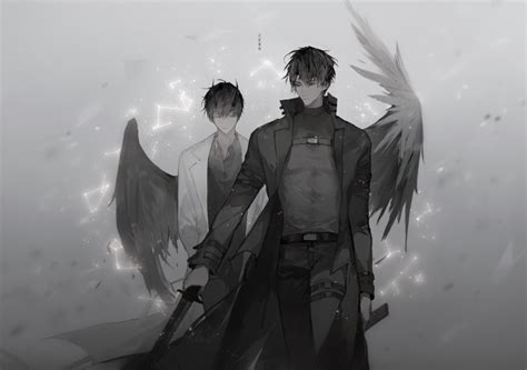 Safebooru 2boys Black Hair Closed Eyes Coat Collared Shirt