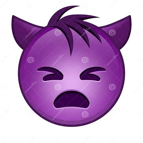 Angry Face With Horns Large Size Of Purple Emoji Smile With Hair Stock