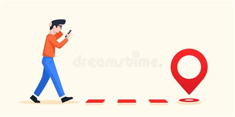 GPS Navigation The Man Follows The Pointer On The Map Stock Vector Illustration Of Home