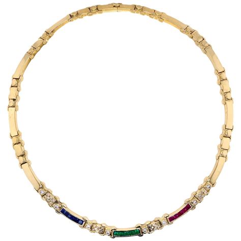 Bulgari Ruby Sapphire Emerald Yellow Gold Link Necklace At 1stdibs