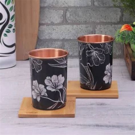 Floral Printed Glass Copper Drinkware 100 Pure Manufacturing Company