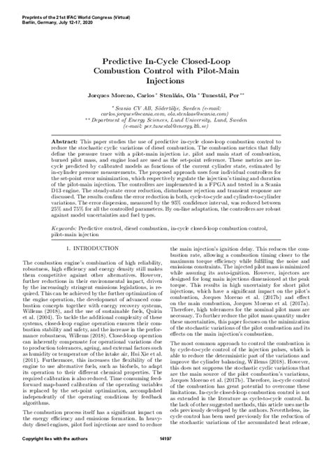 Pdf Predictive In Cycle Closed Loop Combustion Control With Pilot