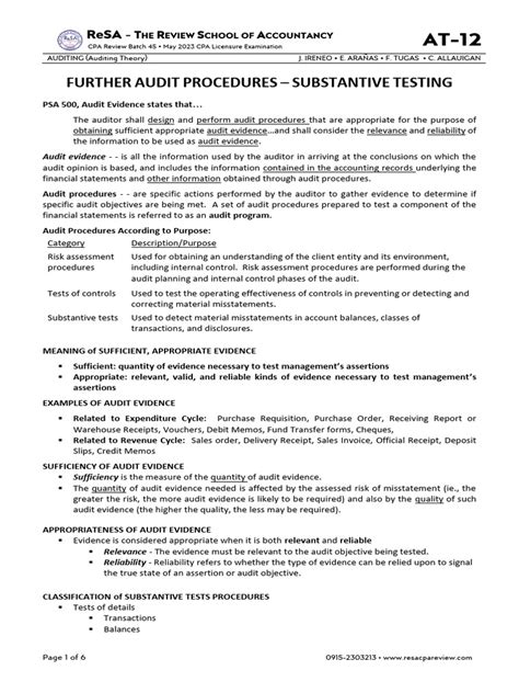 12 Further Audit Procedures Substantive Testing Pdf Audit