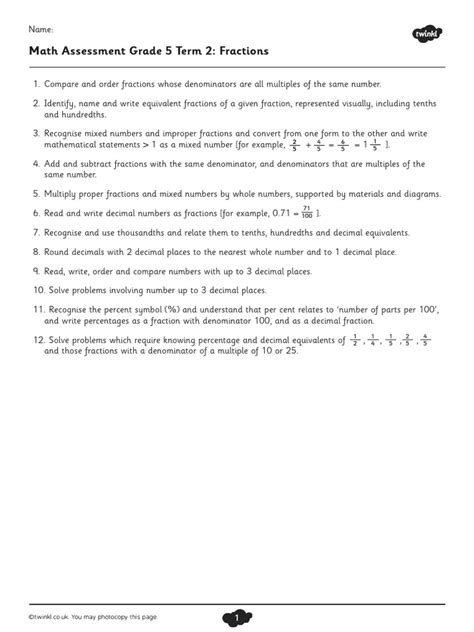 Ca T2 M 1208 Grade 5 Fractions Term 2 Test English Canadianver3 Pdf