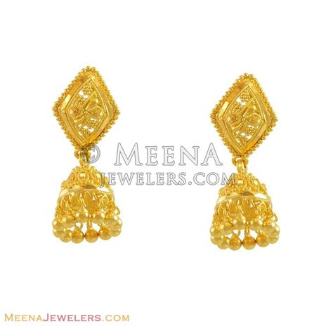 22k Designer Jhumki Earrings Erfc11070 22k Yellow Gold Earrings