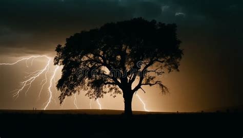 silhouette tree back lit by dramatic sky generated by ai stock