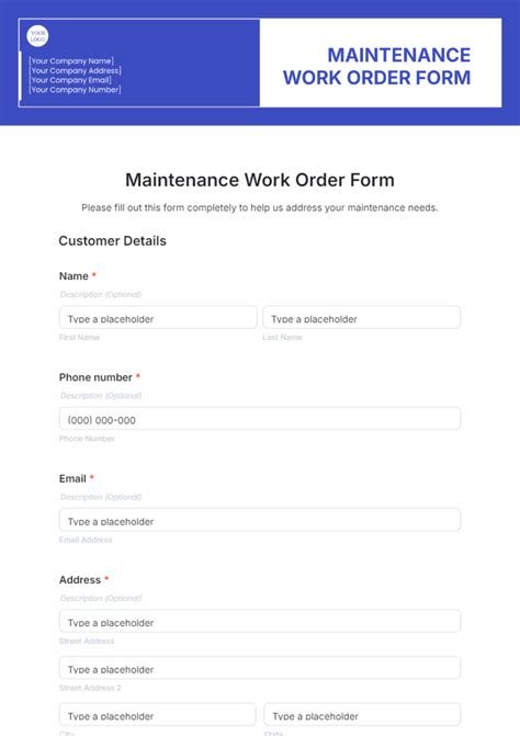 Free Repair Work Order Form Template To Edit Online