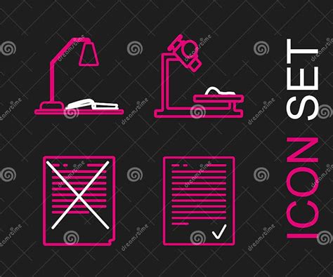 Set Line Exam Sheet With Check Mark Paper Incorrect Answers Survey Microscope And Workplace