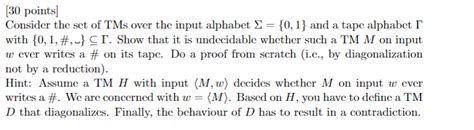 Solved Points Consider The Set Of TMs Over The Input Chegg Com
