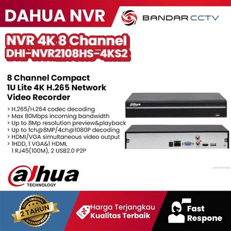Jual Dahua NVR 8 Channel NVR DAHUA DHI NVR2108HS 4KS2 Shopee Indonesia