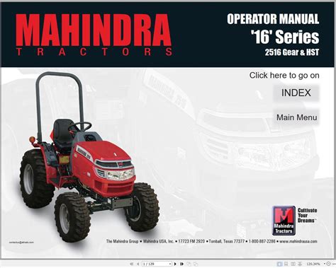 Mahindra Tractor 16 Series 2516 Gear HST Operator Manual
