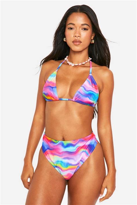Marble Triangle Bikini Top Boohoo Uk