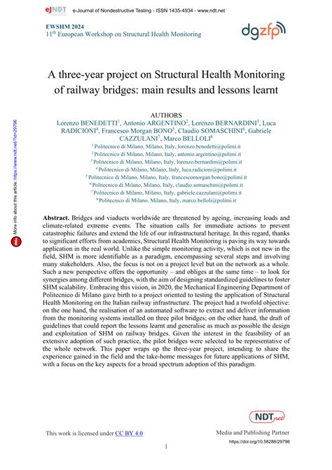 Pdf A Three Year Project On Structural Health Monitoring Of Railway Bridges Main Results And