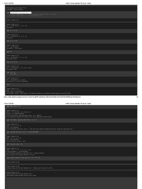 Week1 Numpy Pandas 178 Ipynb Colab Pdf Median Computing