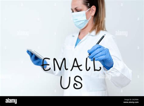 Hand Writing Sign Email Us Business Overview Sending A Commercial