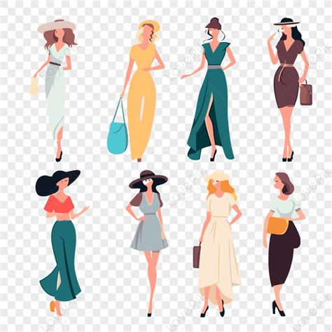 다른 드레스와 스커트와 핸드백 만화를 들고 여성 클립 아트 여성 소녀 벡터숙녀 Png 일러스트 무료 다운로드 Lovepik