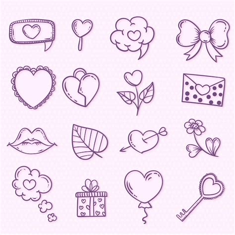 Coleção de elementos do dia dos namorados do doodle Vetor Grátis