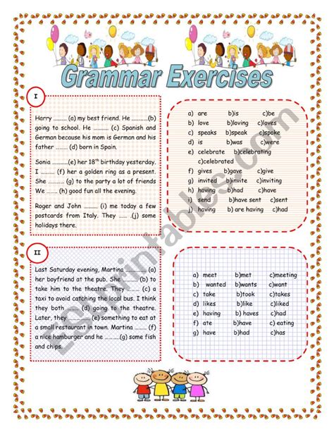 Esl Elementary Grammar Exercises Esl Printable Grammar Works