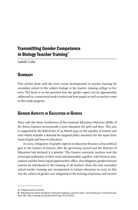 Pdf Transmitting Gender Competence In Biology Teacher Training Effects Of Gender And Sex