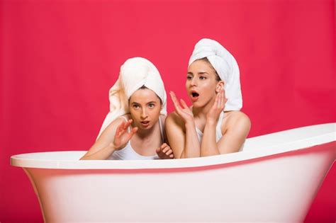 Premium Photo Cute Young Two Women Dressed In White Dressing And