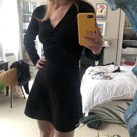 The Kooples Black Sparkly Midi Dress Size 1suk Depop