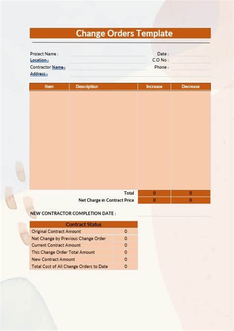 10 Printable Change Order Template Room Surf Com