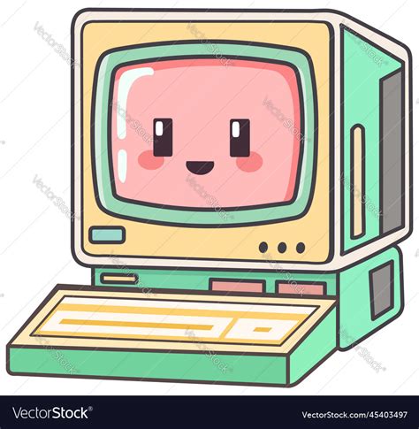 Old Computer Kawaii Royalty Free Vector Image Vectorstock