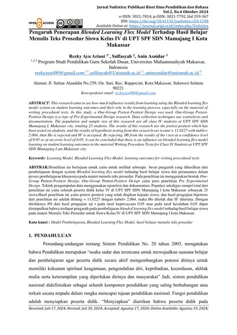 Pdf Pengaruh Penerapan Blended Learning Flex Model Terhadap Hasil Belajar Menulis Teks