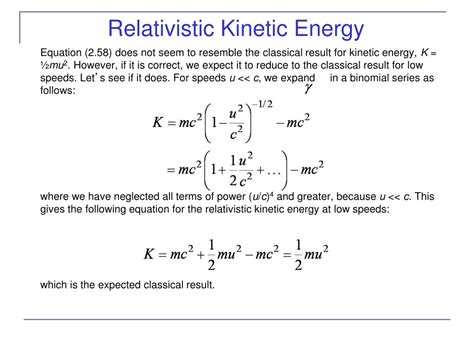 Ppt Relativistic Kinetic Energy And The Mass Energy Equivalence Powerpoint Presentation Id