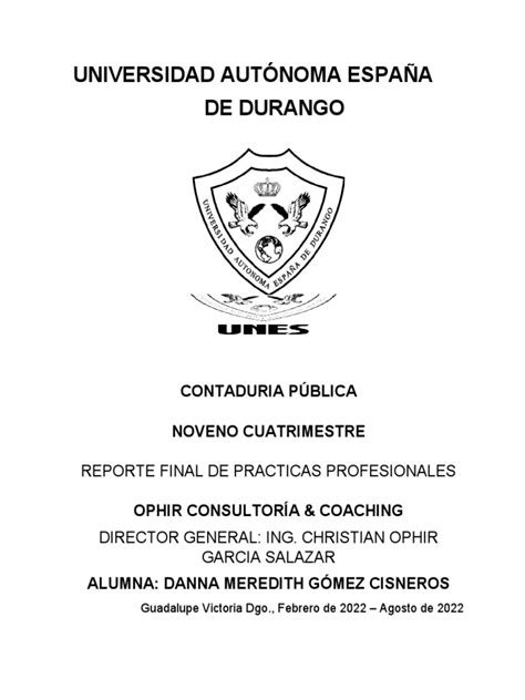 Reporte Final Practicas Profesionales Pdf Gestión De Recursos